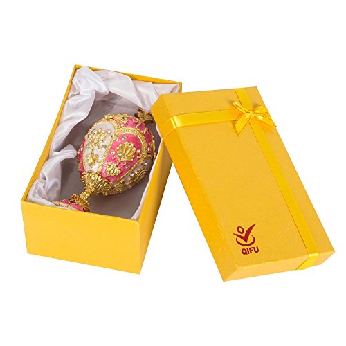 QIFU Hand Painted Enameled Faberge Egg Decorative Hinged Jewelry Trinket Box Unique Gift for Home Decor