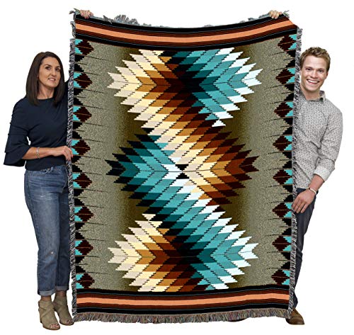Pure Country Weavers Whirlwind Smoke Blanket - Southwest Native American Inspired - Gift Tapestry Throw Woven from Cotton - Made in The USA (72x54)