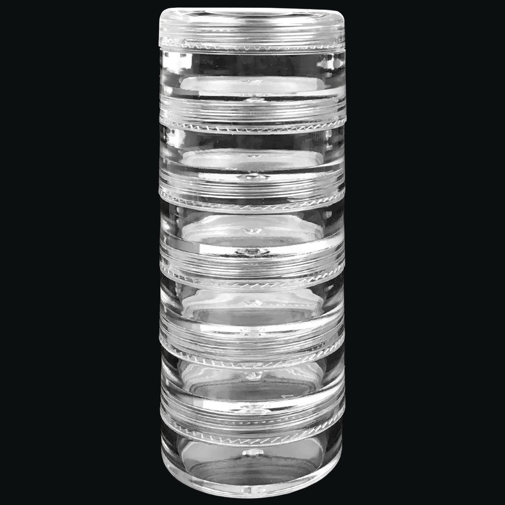 Beauticom 6 Pack(36 Pieces) 5G/5ML Stackable Round Transparent Plastic Jars for Herbs, Spices, Tea Leaves, Cooking Oils