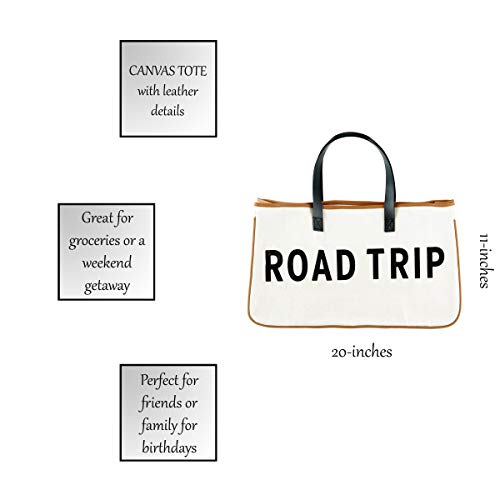 Santa Barbara Design Studio Tote Bag Hold Everything Collection Black and White 100% Cotton Canvas with Genuine Leather Handles, Large, Road Trip