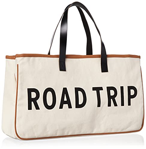 Santa Barbara Design Studio Tote Bag Hold Everything Collection Black and White 100% Cotton Canvas with Genuine Leather Handles, Large, Road Trip