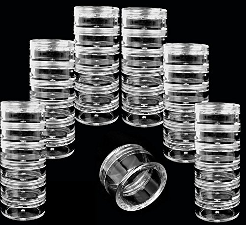 Beauticom 6 Pack(36 Pieces) 5G/5ML Stackable Round Transparent Plastic Jars for Herbs, Spices, Tea Leaves, Cooking Oils