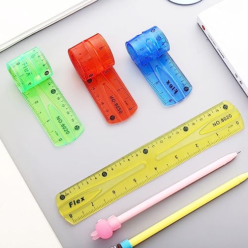 Thereisno 2 Pieces Color Flexible Rulers Soft Bendable Plastic Rulers Duals Scale Bendable Flexible Rubber Rulers Clear Straight Ruler 2 Pieces Flexible Ruler Hanging Pendant