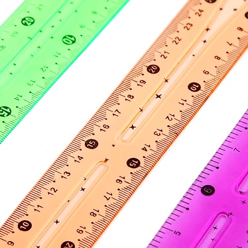 Thereisno 2 Pieces Color Flexible Rulers Soft Bendable Plastic Rulers Duals Scale Bendable Flexible Rubber Rulers Clear Straight Ruler 2 Pieces Flexible Ruler Hanging Pendant