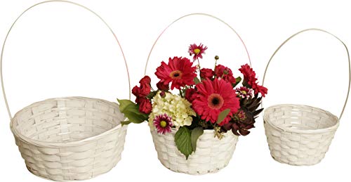 Wald Imports 4500/S3 Bamboo Basket, Set of 3 W/Handle, White
