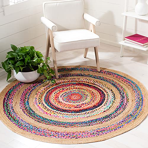 SAFAVIEH Natural Fiber Round Collection 4' Round Pink NFB301U Handmade Boho Country Charm Jute Area Rug