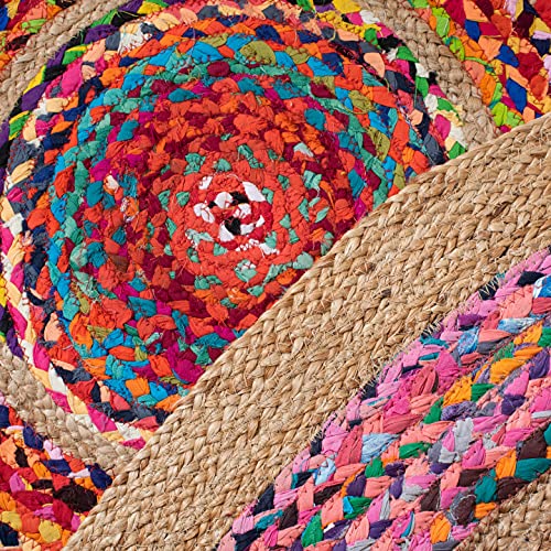 SAFAVIEH Natural Fiber Round Collection 4' Round Pink NFB301U Handmade Boho Country Charm Jute Area Rug