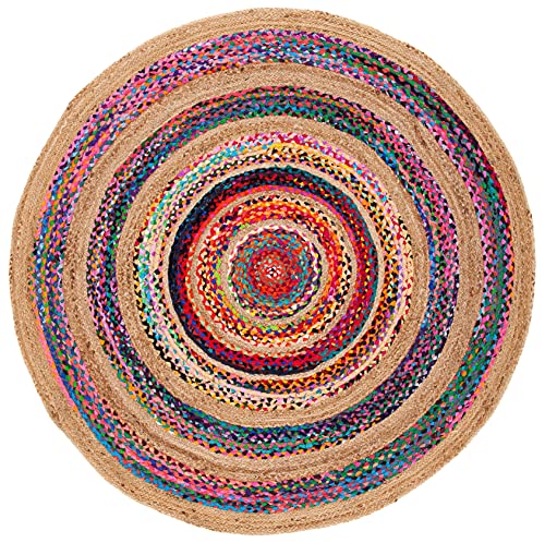 SAFAVIEH Natural Fiber Round Collection 4' Round Pink NFB301U Handmade Boho Country Charm Jute Area Rug