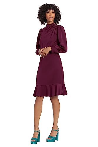 Maggy London Women's High Neck Heavy Charmeuse Dress Workwear Office Event Party Holiday Guest of, Dark Purple