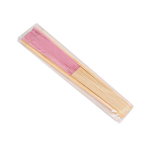 Sepwedd 50pcs Pink Paper Hand Fan White Bamboo Folding Fan Handheld Fans Paper Folded Fan for Wedding Party and Home Decoration