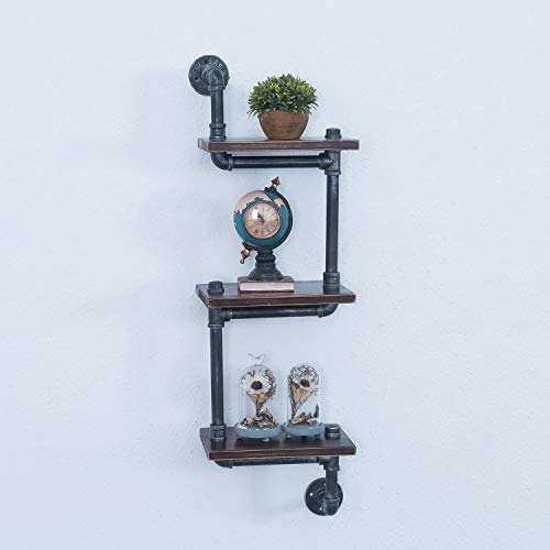 Industrial Pipe Shelves Wall Mounted,Wall Shelving Hung Shelf Hanging Shelves, Retro Wood Shelf 3 Tiers Floating Shelves,Wall Mount Rustic Bookshelf