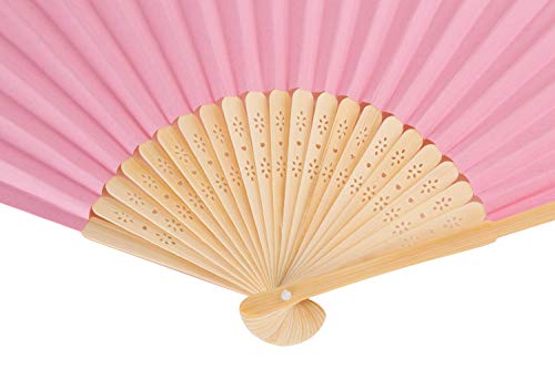 Sepwedd 50pcs Pink Paper Hand Fan White Bamboo Folding Fan Handheld Fans Paper Folded Fan for Wedding Party and Home Decoration