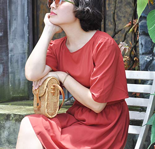 HAANCRAFTS HAAN Women Cellphone Handwoven Wicker Crossbody Wallet Boho Purse Oval Rattan Bag For Summer Beach - Natural Stylish & Chic β Shoulder Real Leather Adjustable Strap