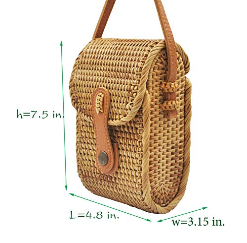 HAANCRAFTS HAAN Women Cellphone Handwoven Wicker Crossbody Wallet Boho Purse Oval Rattan Bag For Summer Beach - Natural Stylish & Chic β Shoulder Real Leather Adjustable Strap