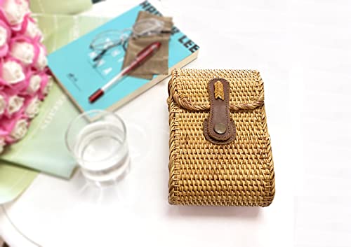 HAANCRAFTS HAAN Women Cellphone Handwoven Wicker Crossbody Wallet Boho Purse Oval Rattan Bag For Summer Beach - Natural Stylish & Chic β Shoulder Real Leather Adjustable Strap