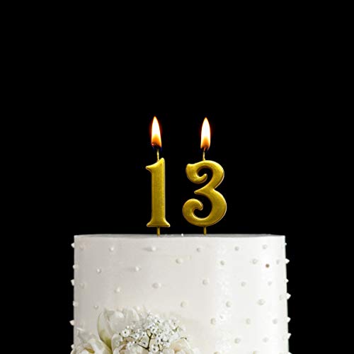 Gold 13th Birthday Numeral Candle, Number 13 Cake Topper Candles Party Decoration for Girl Or Boy