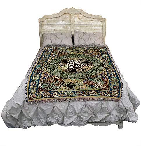 Morrigan Ravens Panel Blanket by Jen Delyth - Celtic Gift Tapestry Throw Woven from Cotton - Made in The USA (72x54)