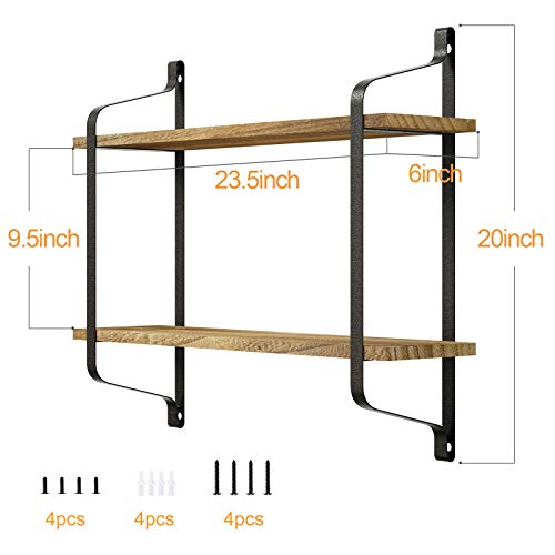 Love-KANKEI Rustic Floating Shelves Wall Mounted Industrial Wall Shelves for Pantry Living Room Bedroom Kitchen Entryway 2 Tier Wood Storage Shelf Heavy Duty Carbonized Black