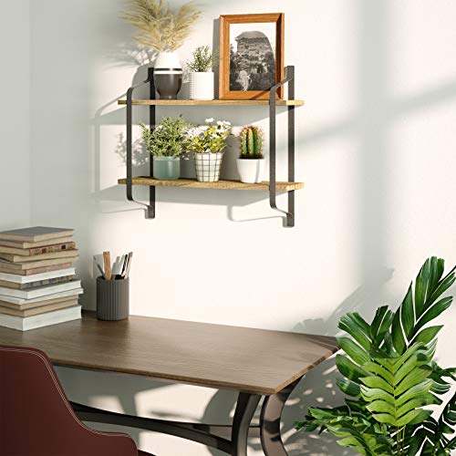 Love-KANKEI Rustic Floating Shelves Wall Mounted Industrial Wall Shelves for Pantry Living Room Bedroom Kitchen Entryway 2 Tier Wood Storage Shelf Heavy Duty Carbonized Black