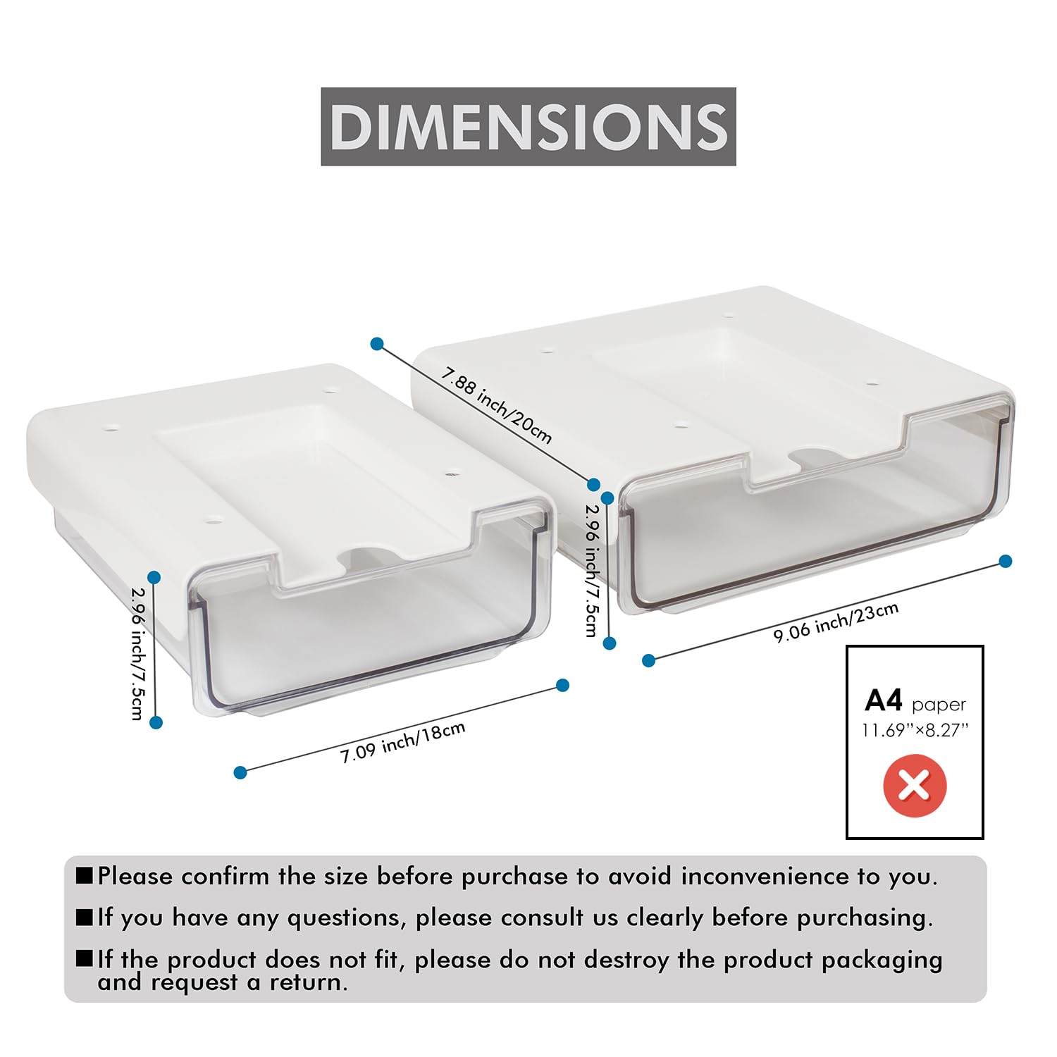 2 Pack Adhesive Under Desk Drawer Organizer Slide Out Attachment, Attachable Clear Acrylic Hidden Shelf Storage With Phone Stand, Add A Mounted Pull Out Tray For Cabinet, Table, Counter - Plastic
