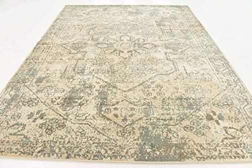Unique Loom Tuareg Collection Vintage Distressed Traditional Center Medallion Area Rug, 8 x 10 ft, Cream/Slate Blue
