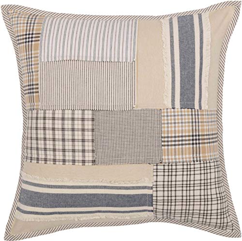 Piper Classics Mill Creek Patchwork Throw Pillow Cover, 20" x 20", Modern Farmhouse Style Accent Pillow, Country Patchwork Quilted, Grain Sack Stripe, Ticking & Plaid Fabrics, 100% Cotton …
