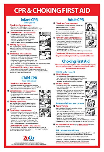CPR and Choking Poster for Infant, Child, Adult - Laminated, 12 x 18 in. - CPR, Heimlich Maneuver First Aid Sign - Restaurant, School Nurse Office, Workplace Healthcare Poster