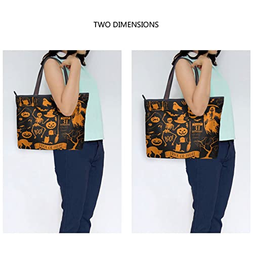 Halloween Tote Bag Skull Tote Purse Ladies Handbag with Zipper Pocket Handle