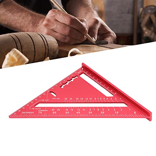 Compact Aluminum Woodworking Ruler Clear Scale, Double Sided Marking, 7.3in / 18.5cm, for Determining and Marking Angles (Red)
