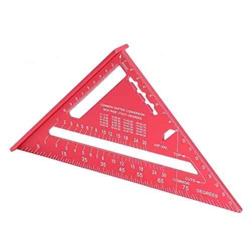 Compact Aluminum Woodworking Ruler Clear Scale, Double Sided Marking, 7.3in / 18.5cm, for Determining and Marking Angles (Red)
