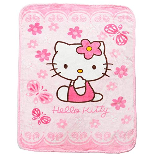 HOLY HOME Pink Flowers and Butterfly Flannel Fleece Toddler Throw Blanket,39"x55" Cartoon Cat