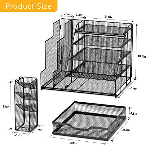 VIVSOL Black 5-Tier Desk Organizer with Pen Holder, Mesh File Folder Holders, Sliding Drawers for Office, School, Home