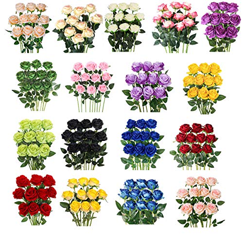 Luyue Artificial Silk Black Rose Flower Bouquet Wedding Party Home Decor, Pack of 10-Black