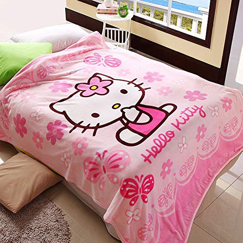 HOLY HOME Pink Flowers and Butterfly Flannel Fleece Toddler Throw Blanket,39"x55" Cartoon Cat