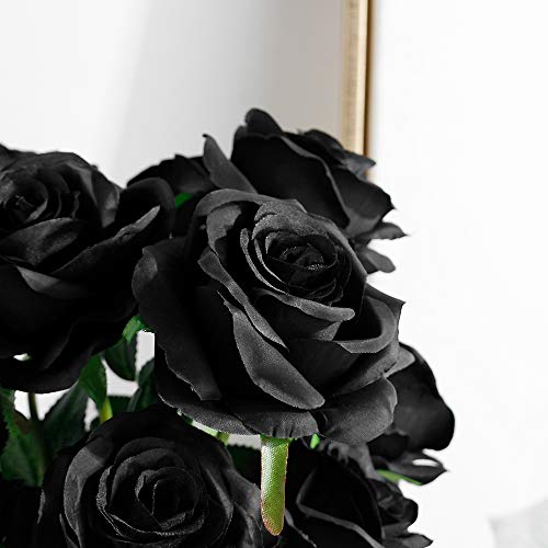 Luyue Artificial Silk Black Rose Flower Bouquet Wedding Party Home Decor, Pack of 10-Black