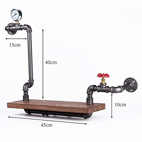 17.7 Inch Industrial Pipe Shelf, Rustic Wall Shelf with 1 Red Valve, Rustic Wall Shelving Bookshelf, Wall Shelf Over Toilet, Wall Decor, Home Decor, Bathroom