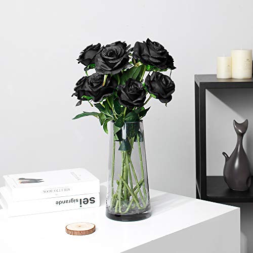 Luyue Artificial Silk Black Rose Flower Bouquet Wedding Party Home Decor, Pack of 10-Black