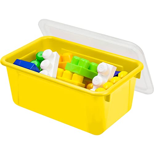 Storex Small Cubby Bin With Cover, 12.2-Inch X 7.8-Inch X 5.1-Inch, Yellow, Set Of 3 (Stx62410u06c)
