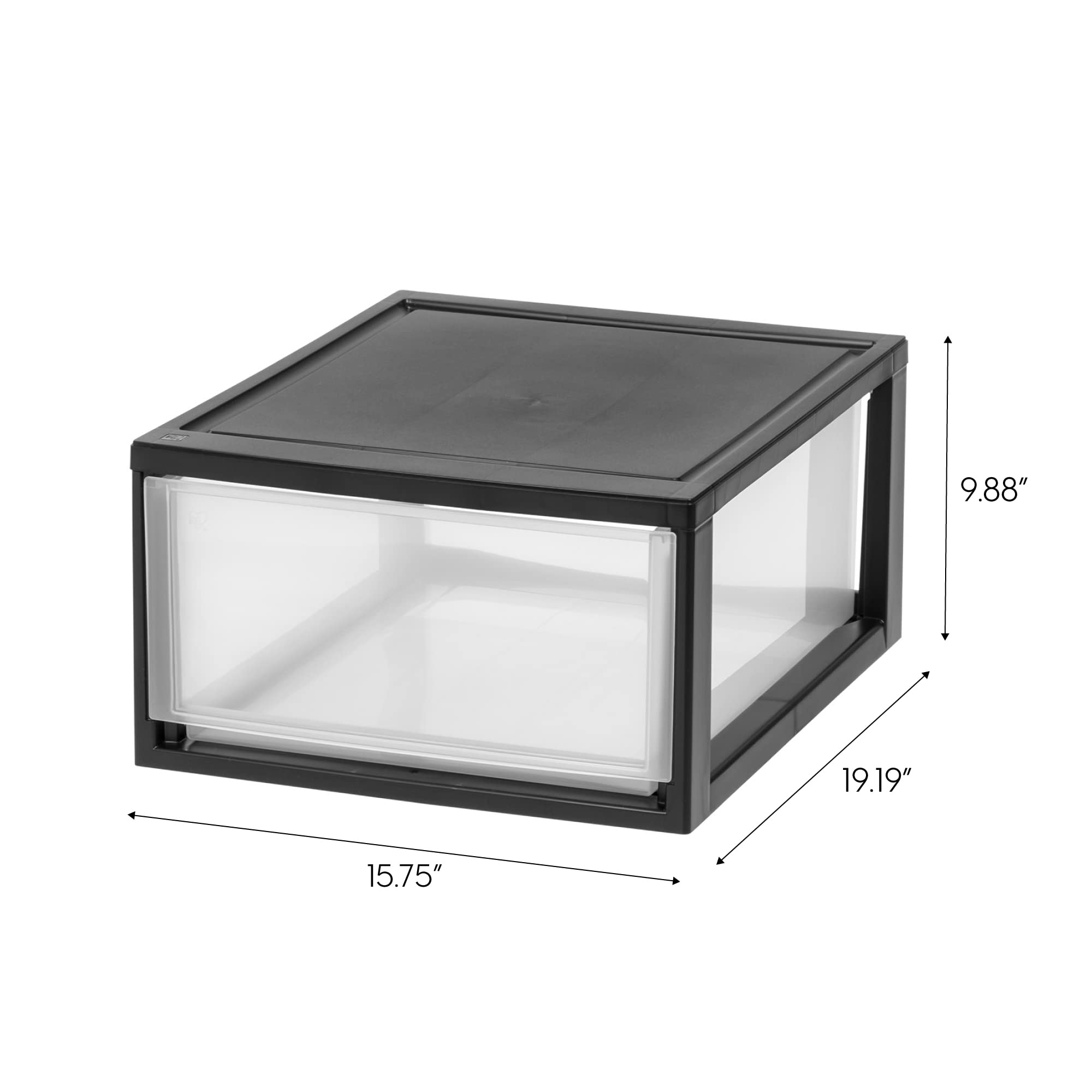 IRIS USA 30 Qt. Plastic Drawer Storage Organizer Stacking Drawers, 2-Pack, Stackable Unit with Sliding Drawer for Clothes Bedroom Kitchen Under Sink Pantry Craft Room Bathroom Dorm Office, Black