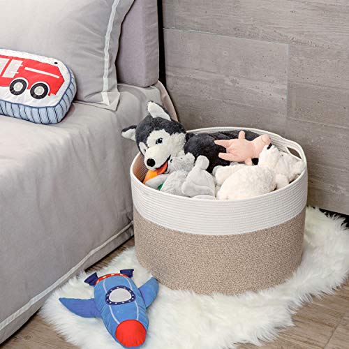 MINTWOOD Design Extra Large 22 x14 Inches Decorative Woven Cotton Rope Basket, Laundry Basket, Blanket Basket, Baby and Dog Toy Storage Baskets Bin, Kid Laundry Hamper, Towel Basket, Light Brown