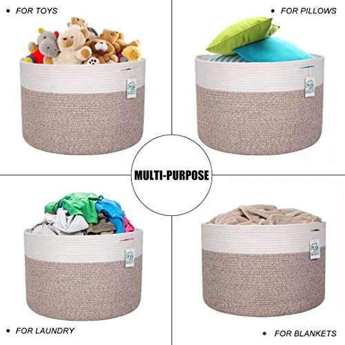 MINTWOOD Design Extra Large 22 x14 Inches Decorative Woven Cotton Rope Basket, Laundry Basket, Blanket Basket, Baby and Dog Toy Storage Baskets Bin, Kid Laundry Hamper, Towel Basket, Light Brown