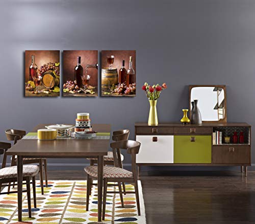 Baisuwallart-3 Pieces Kitchen Wall Decor Red Wine Cups HD Modern Framed Wall Art Drink Food and Beverage Restaurant Canvas Prints Pictures Paintings Wine Glass Barrel for Dining Room