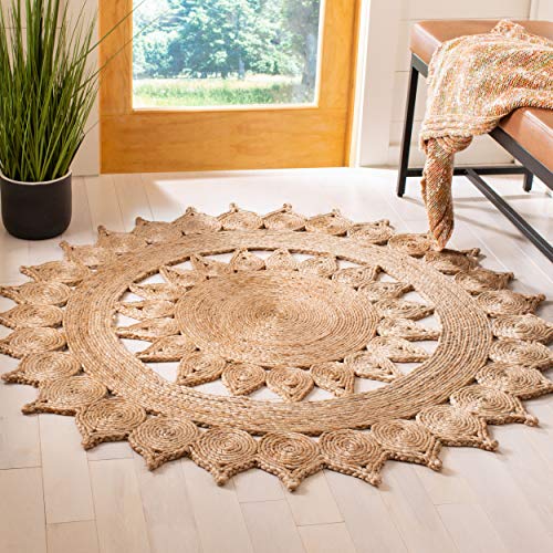 SAFAVIEH Natural Fiber Round Collection 3' Round Natural NFB246A Handmade Boho Country Charm Jute Area Rug