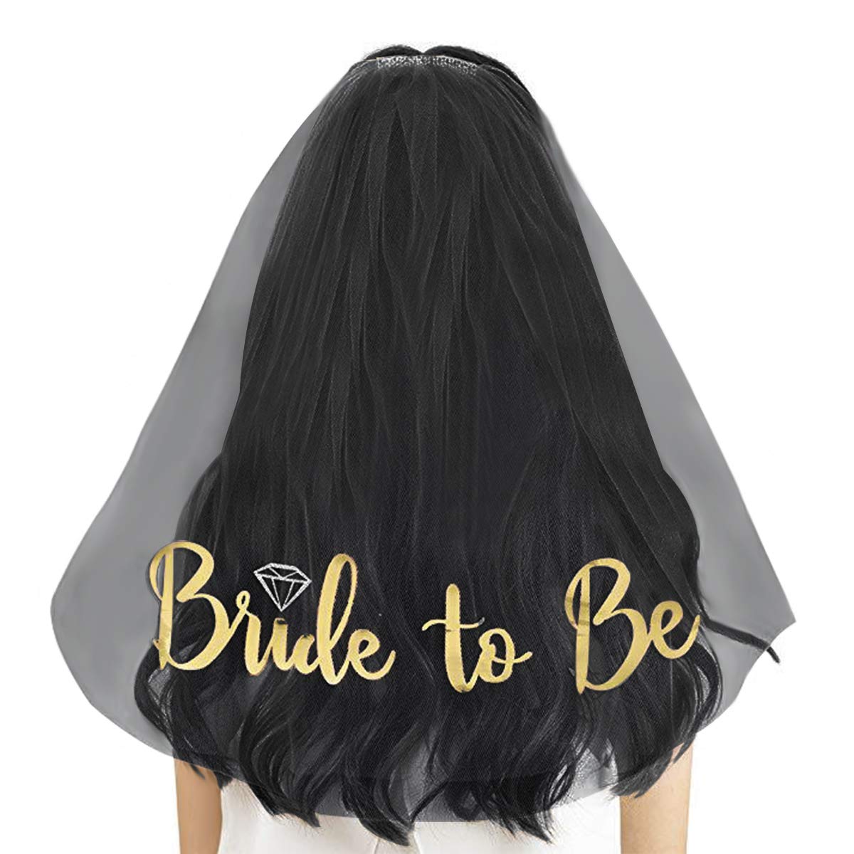 MioCloth Black Bridal Wedding Veil with Comb and Bride to Be Satin Sash, Bachelorette Party Decorations Supplies for Women Gold Letter