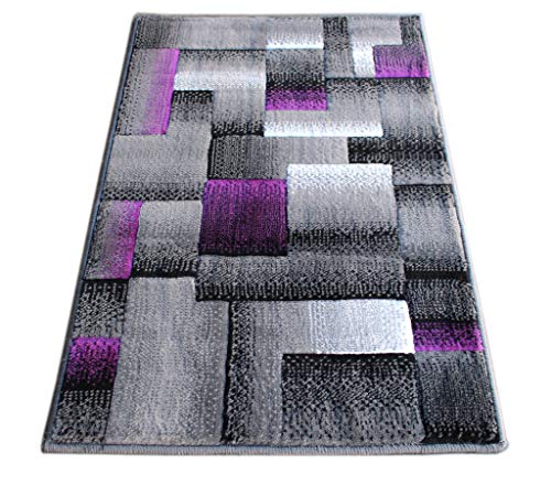 Masada Rugs, Modern Contemporary Area Rug, Purple Grey Black (2 Feet X 3 Feet) Mat
