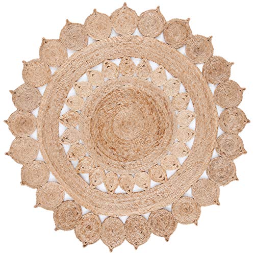 SAFAVIEH Natural Fiber Round Collection 3' Round Natural NFB246A Handmade Boho Country Charm Jute Area Rug