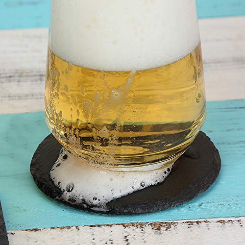Slate Stone Drink Coasters - Set of 5 Square Black Natural Edge Stone Drink Coasters for Bar and Home- 4" x 4"