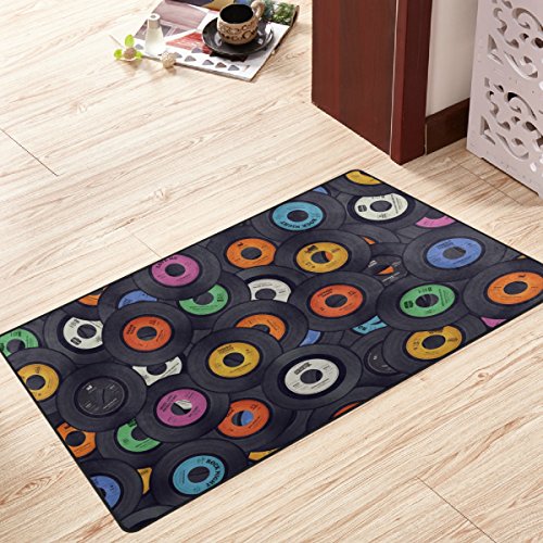 My Little Nest Multicolor Music Records Area Rug 20" x 31" Lightweight Modern Floor Mat Non-Slip Indoor Outdoor Decor Soft Carpet for Bedroom Living Dining Room