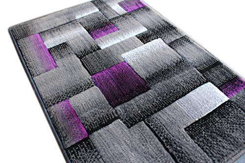 Masada Rugs, Modern Contemporary Area Rug, Purple Grey Black (2 Feet X 3 Feet) Mat