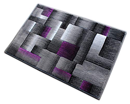 Masada Rugs, Modern Contemporary Area Rug, Purple Grey Black (2 Feet X 3 Feet) Mat